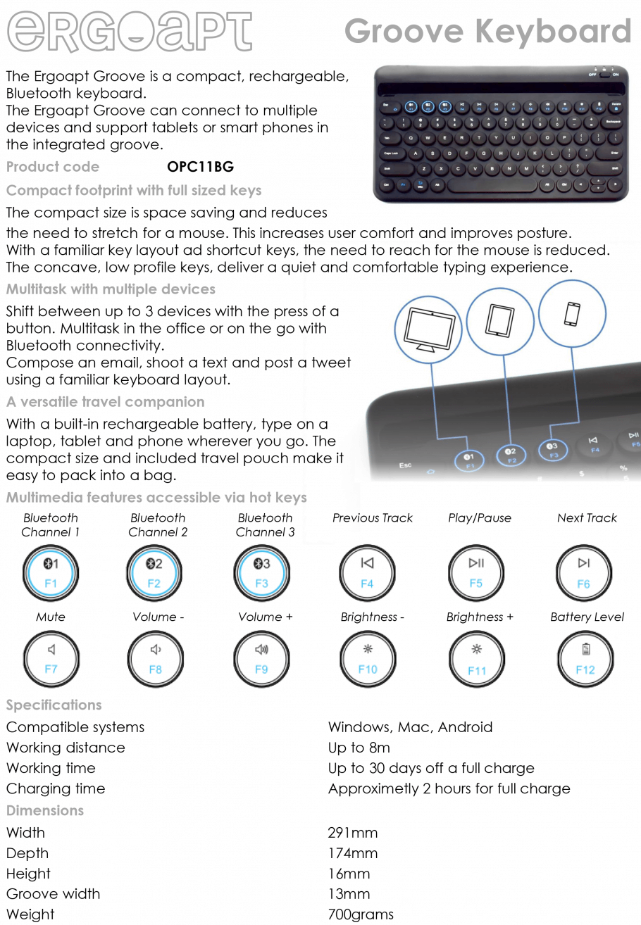 Ergoapt Groove Bluetooth Keyboard - Back Centre
