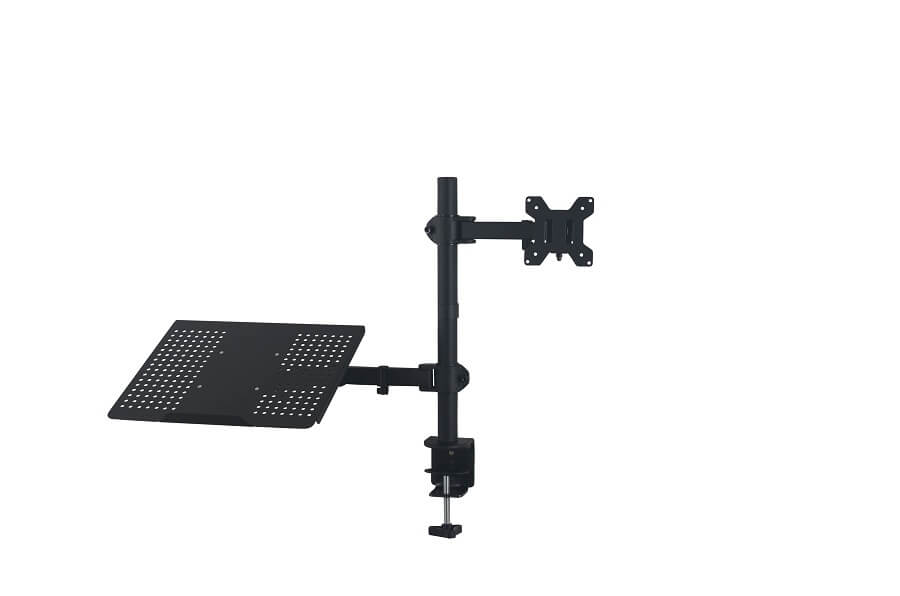 Single Fixed Post Adjustable Monitor Arm with LAPTOP ARM - Back Centre